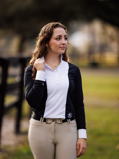 Ladies "Luna II" Black with Braided Reins & Bits Long Sleeve Performan