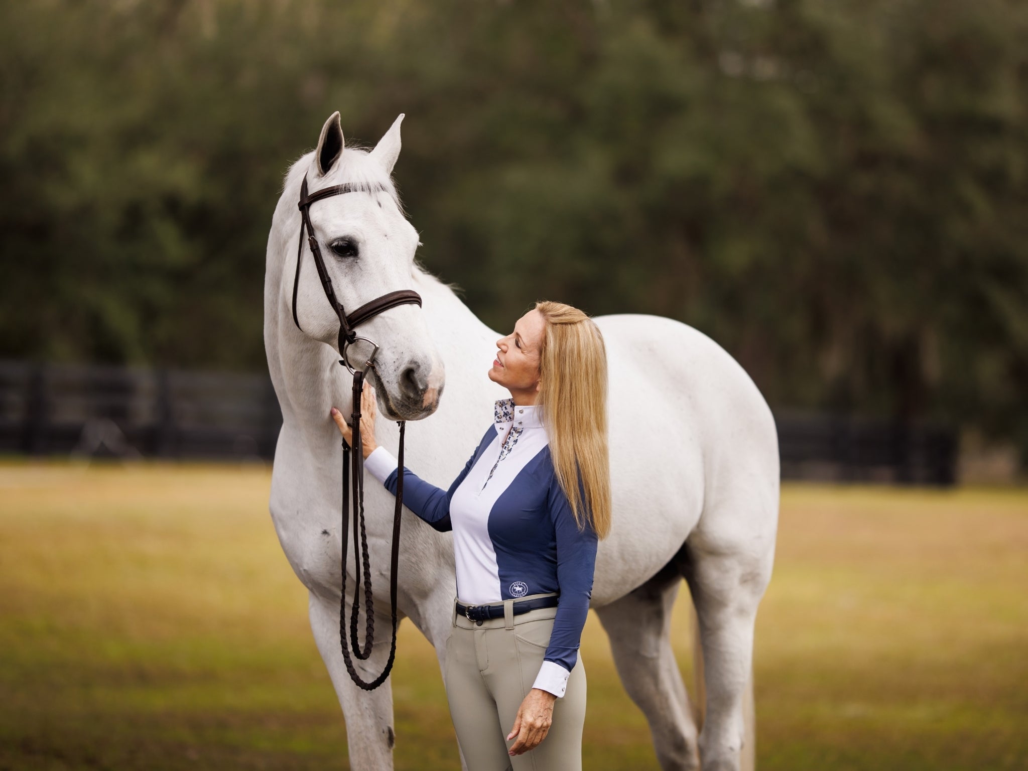 Ladies "Luna II" Marine Blue with Blue Ribbon Winner Long Sleeve Perfo