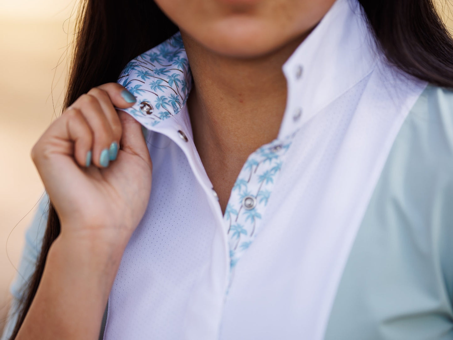 Ladies "Luna II" Seafoam with Palm Trees Short Sleeve Performance Show