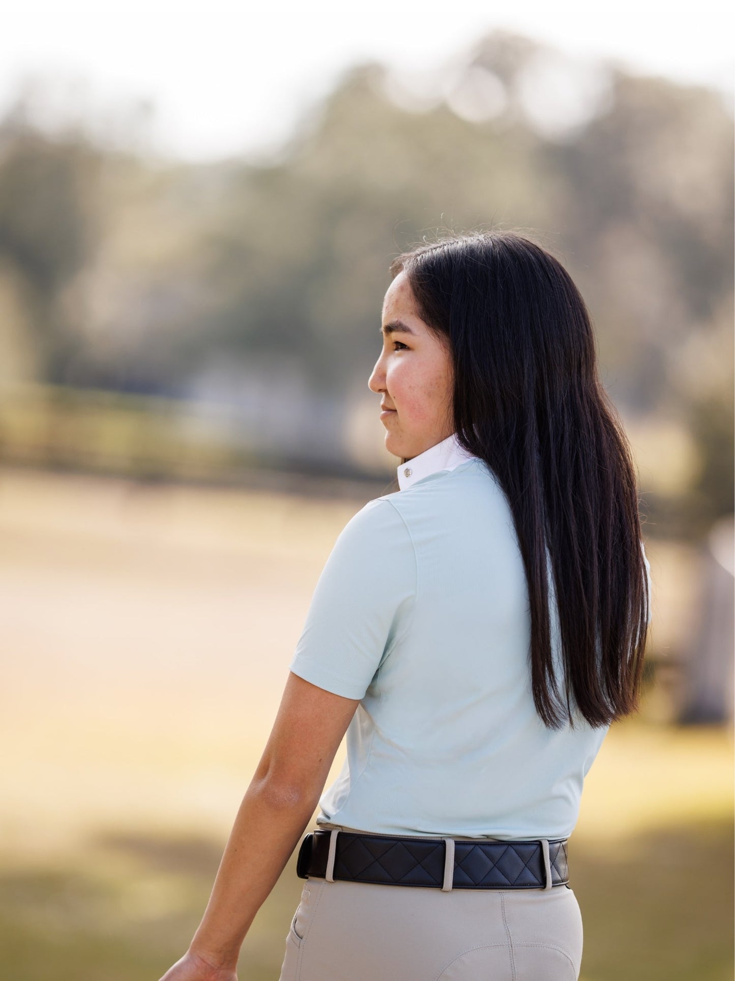 Ladies "Luna II" Seafoam with Hunter Derby Short Sleeve Performance Sh